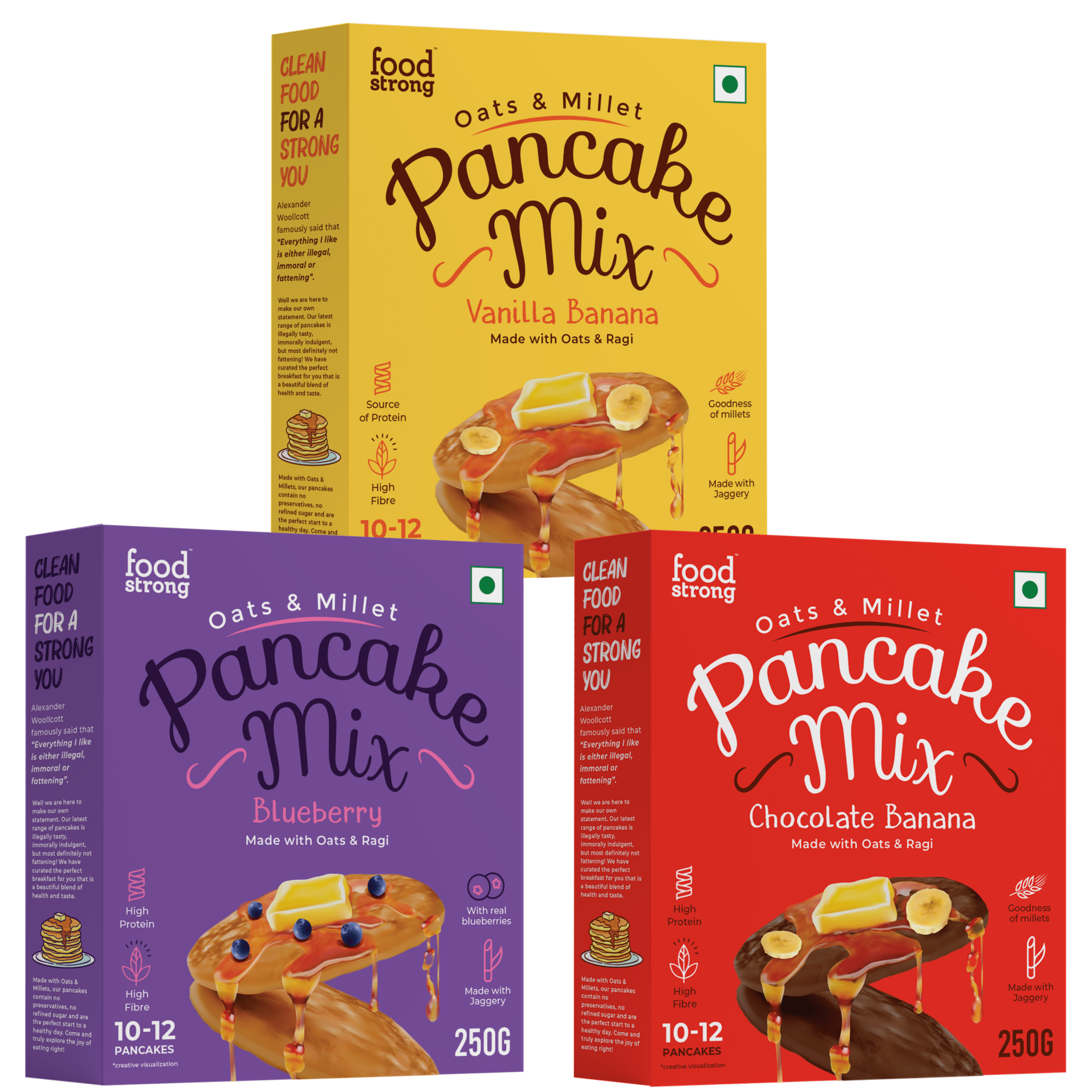 Oats & Millet Pancake Mix (Vanilla, Chocolate & Blueberry) (3 x 250g ...